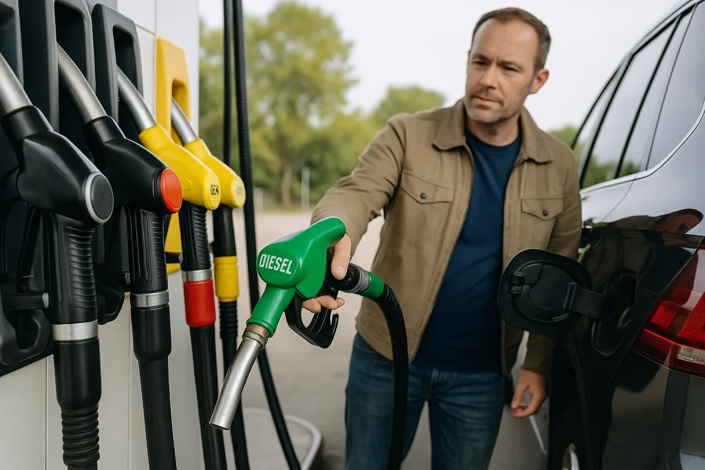 Wat betekenen de verschillende kleuren bij de benzinepomp?